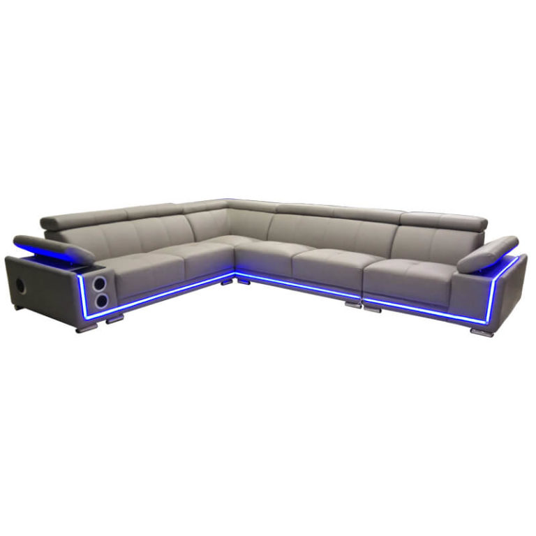 Grey L Shaped Sofa With Led Lights & Audio System | Smart Led Sofa