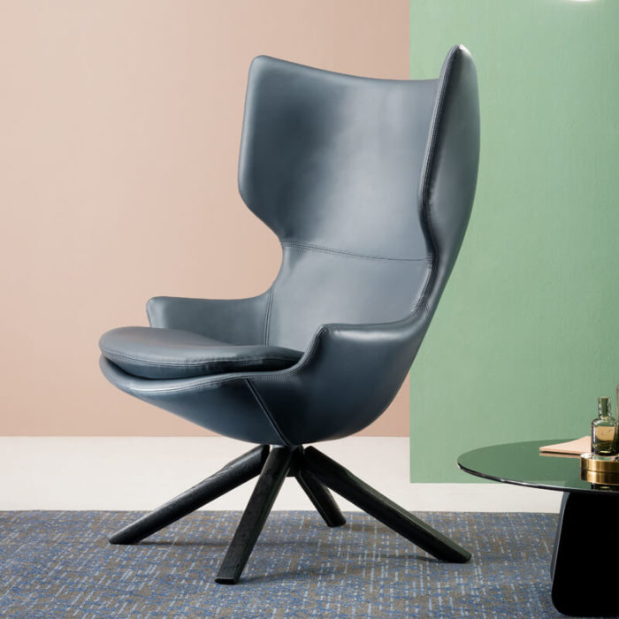 Wingback Armchair With Swivel Function | Velvet Winged Armchair