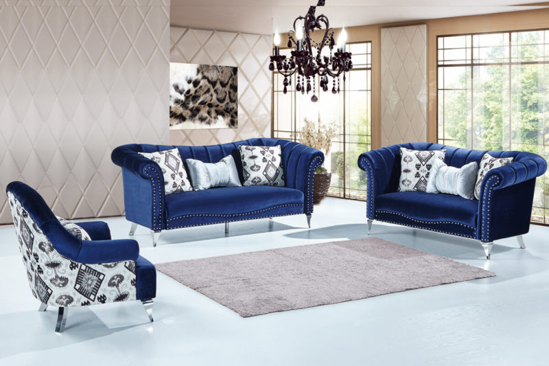 Dark Blue High Back Sofa With Armchair | Dark Blue High Back Sofa Set
