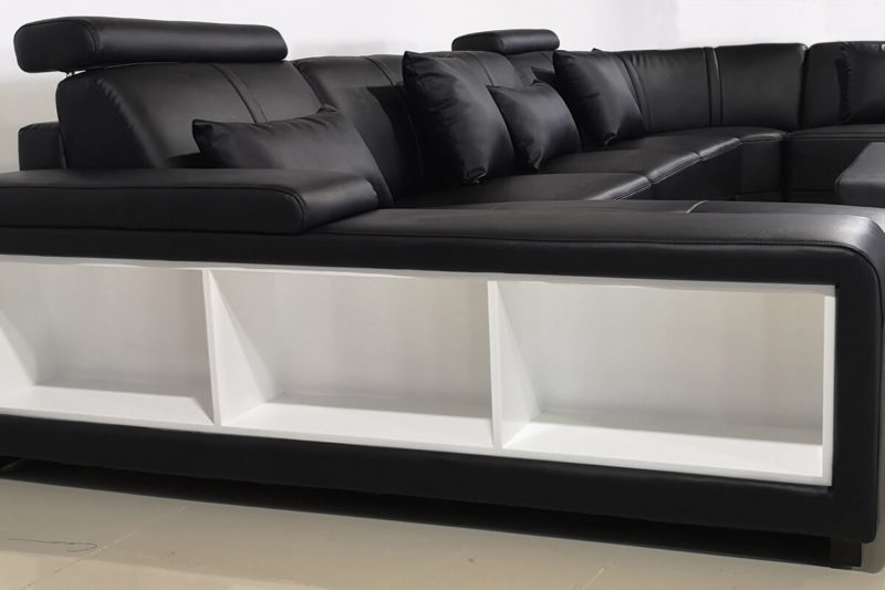 Black Leather Sectional Couch With Storage | Black Corner Sofa