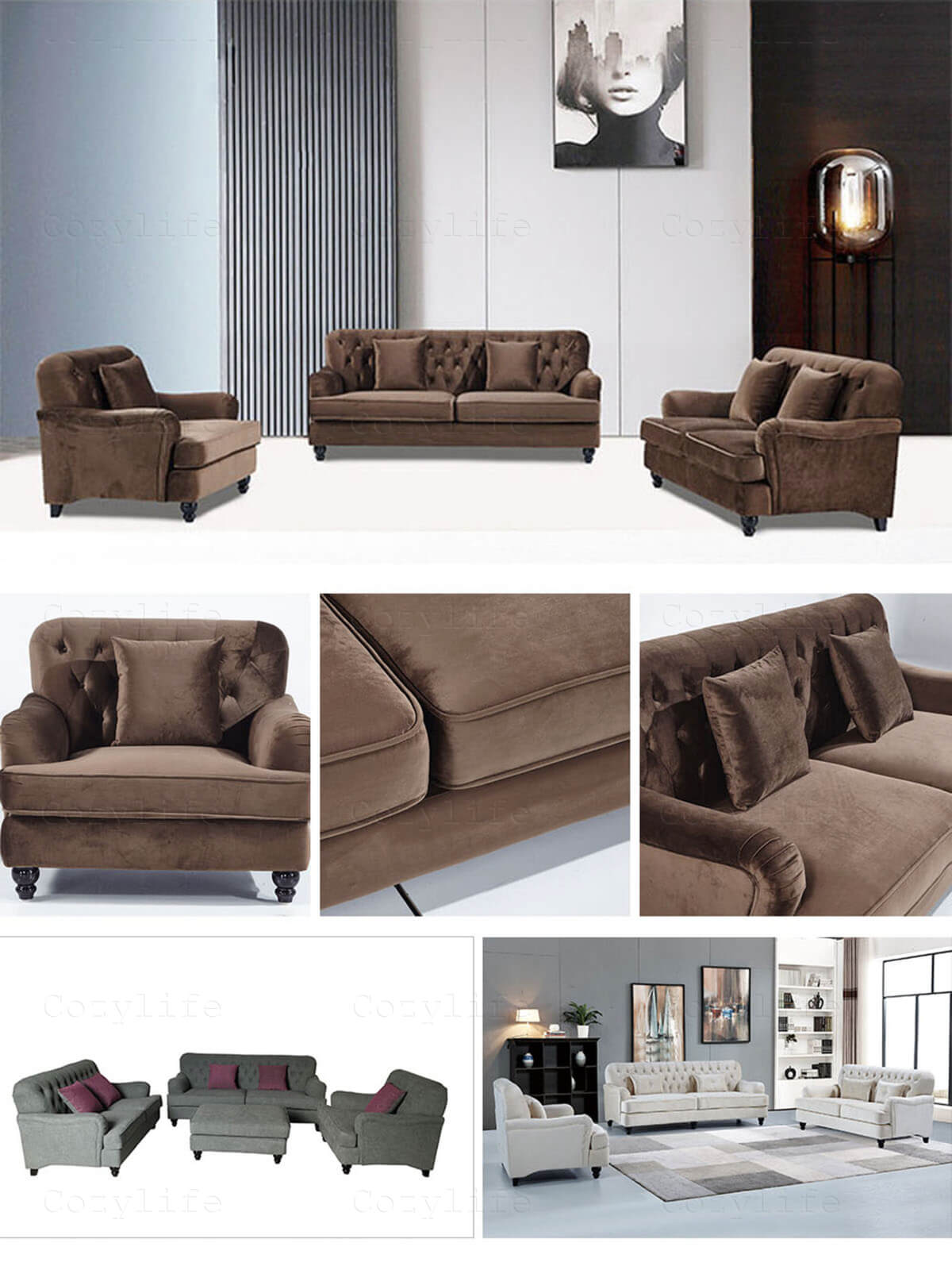 Comfy Farmhouse Couch | Blue Farmhouse Sofa Set | Cozylife