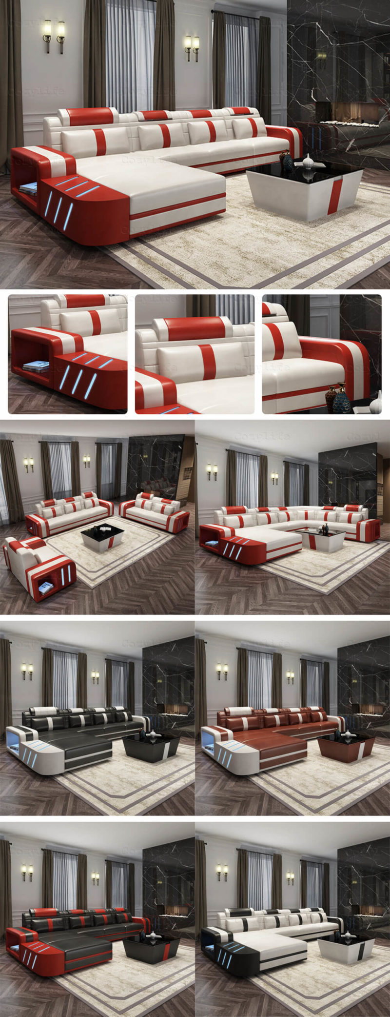 Beige L Shaped Sectional Couch With Storage & Smart Led Lights